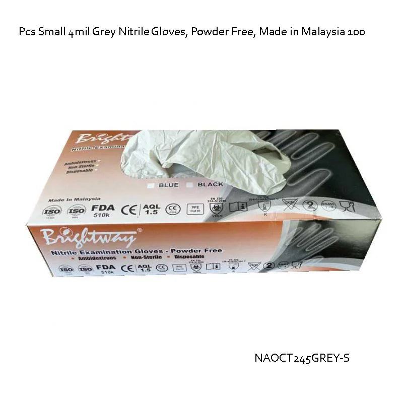 100pcs Small 4 Mil Grey Nitrile Gloves - Powder-Free, Made in Malaysia ...