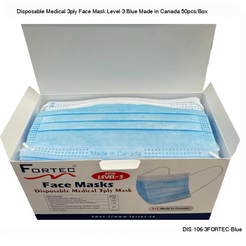 Disposable Medical 3ply Face Mask Level-3 Made in Canada 50pcs/Box– Fortec