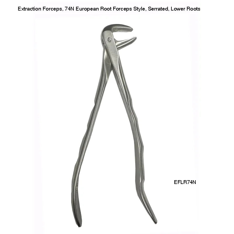 Extraction Forceps, 74N European Root Forceps Style, Serrated, Lower R